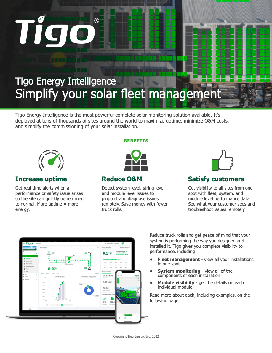 Brochure / Flyer: Tigo Energy Intelligence (EI) Monitoring Brochure | Tigo Energy Downloads